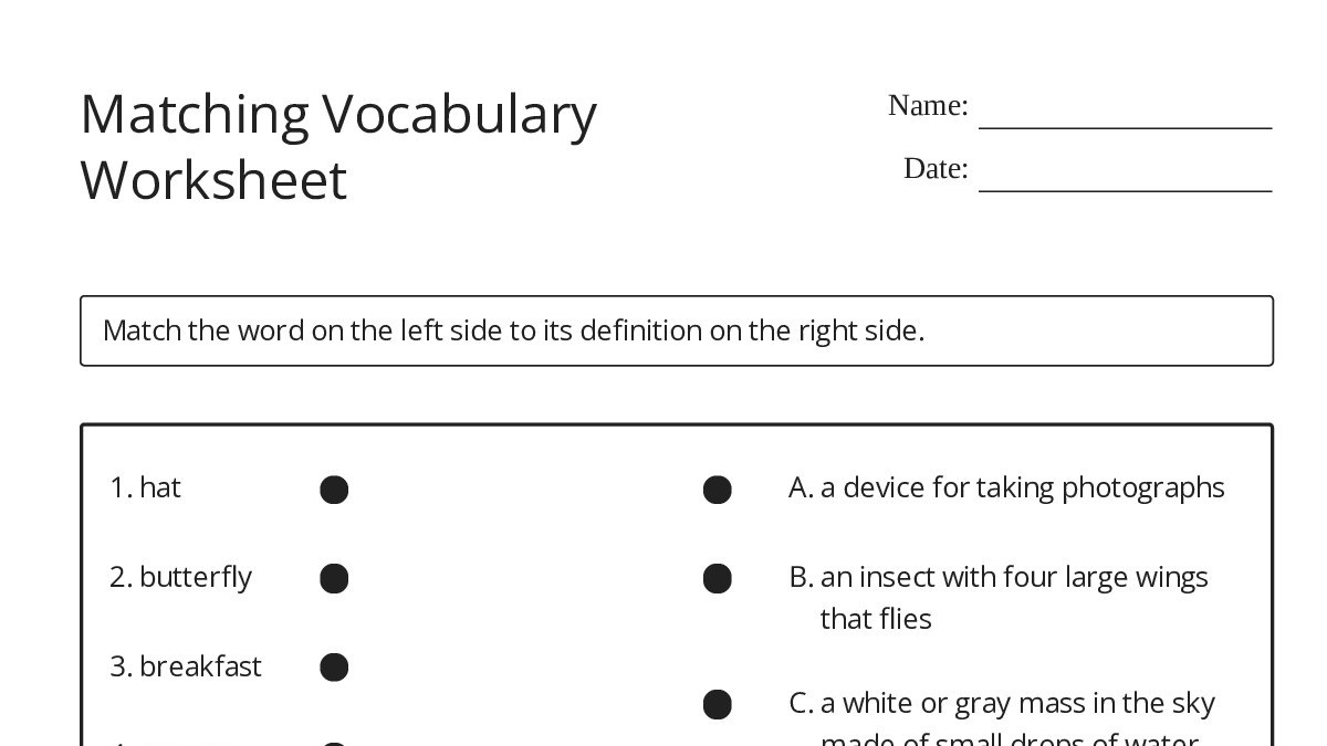 Matching Vocabulary Worksheet - My Worksheet Maker: Create Your Own ...