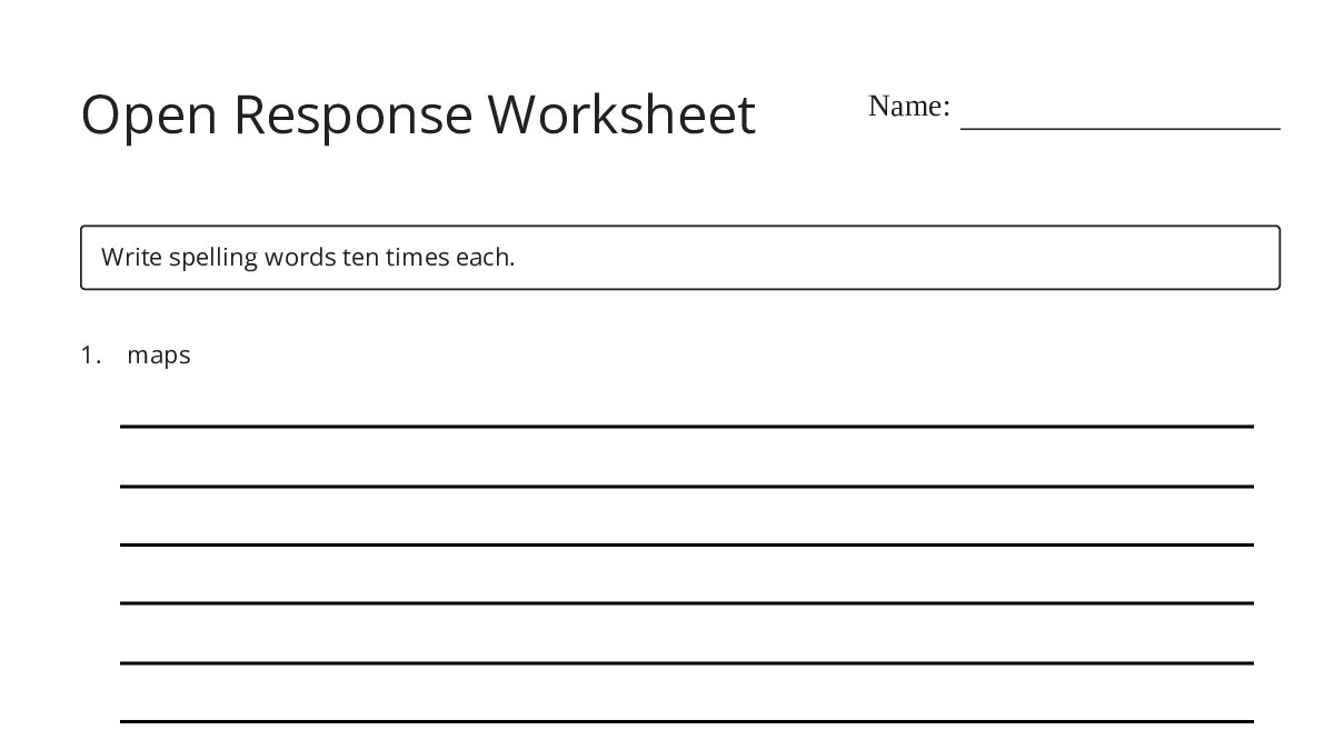 Open Response Worksheet - My Worksheet Maker: Create Your Own Worksheets