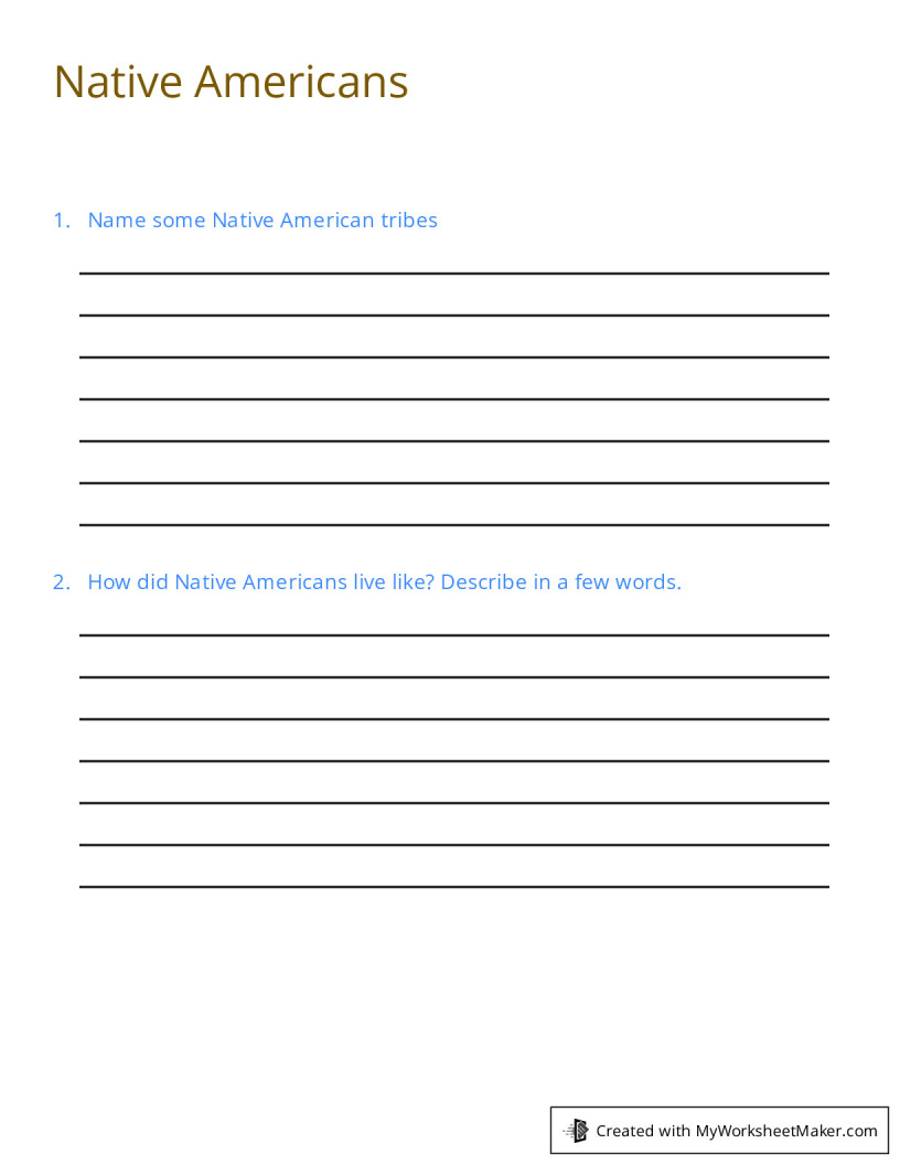 Native Americans - My Worksheet Maker: Create Your Own Worksheets