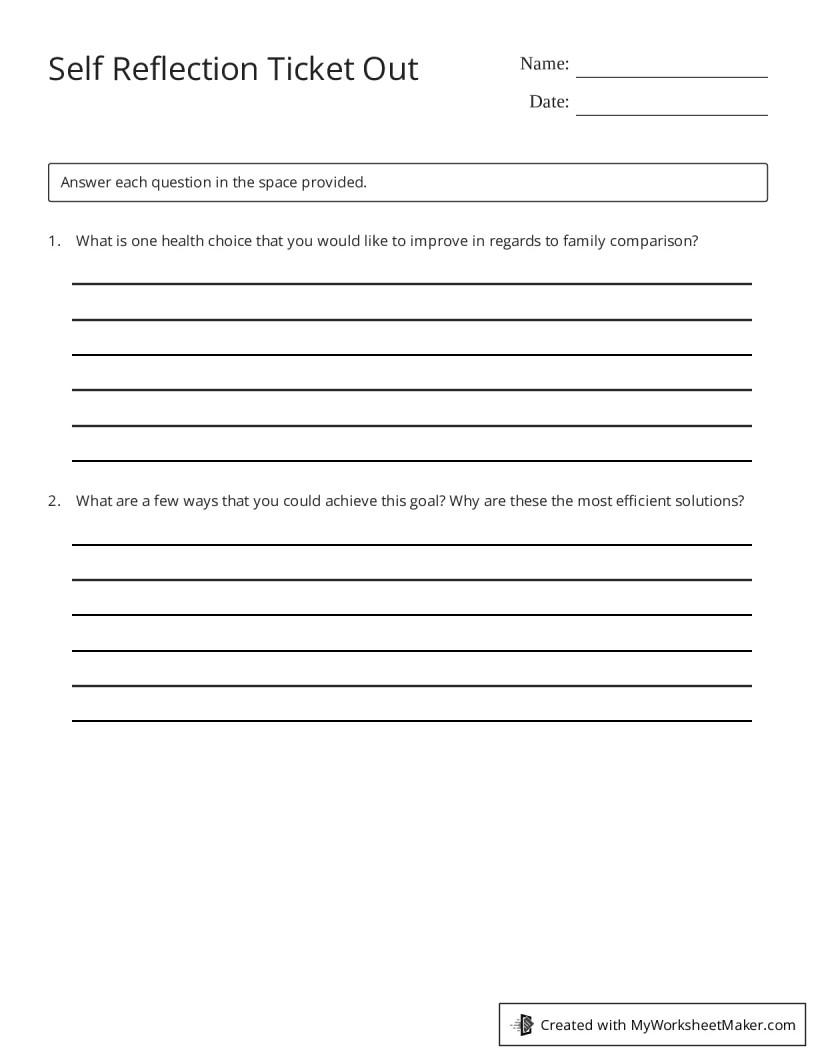 Self Reflection Ticket Out - My Worksheet Maker: Create Your Own Worksheets
