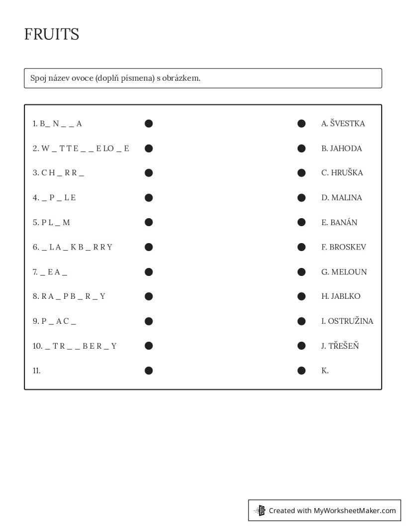FRUITS - My Worksheet Maker: Create Your Own Worksheets