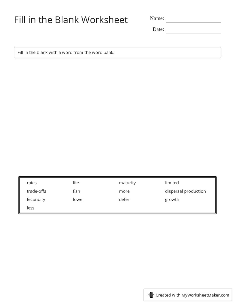Fill in the Blank Worksheet - My Worksheet Maker: Create Your Own ...