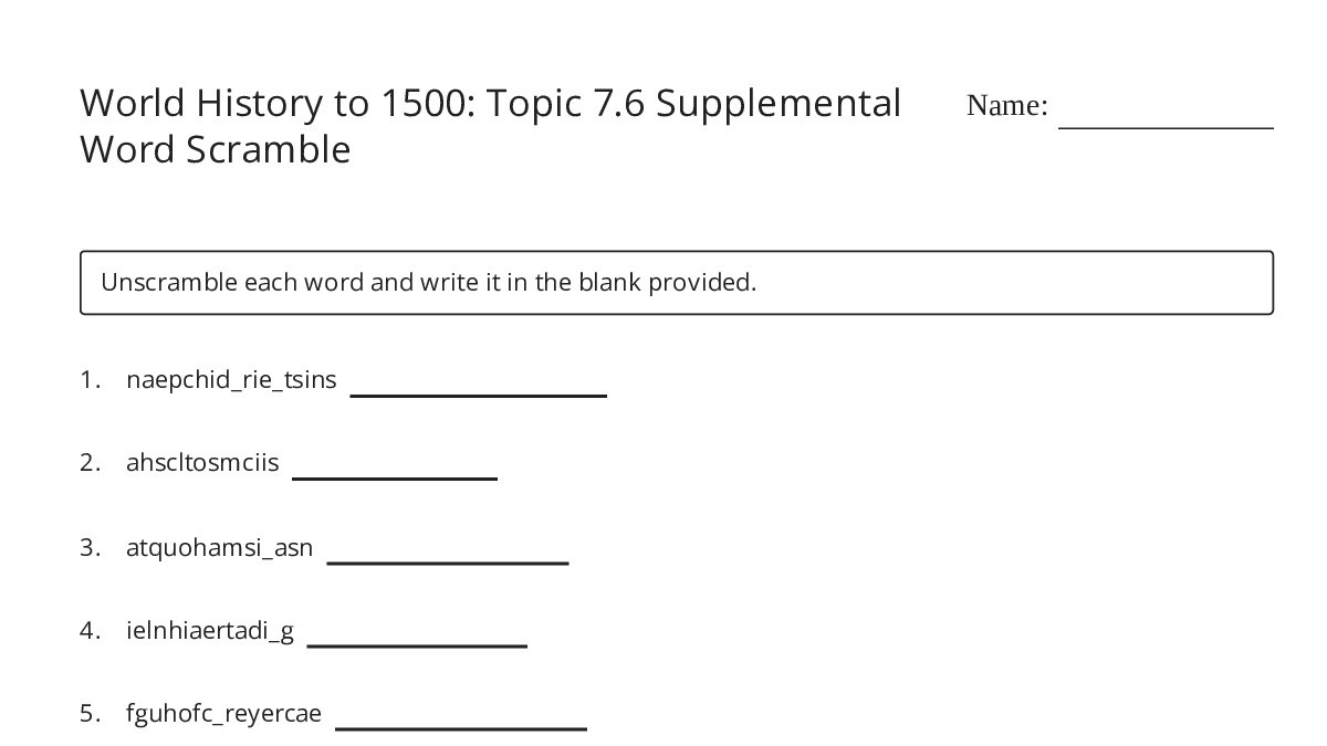World History to 1500: Topic 7.6 Supplemental Word Scramble - My ...