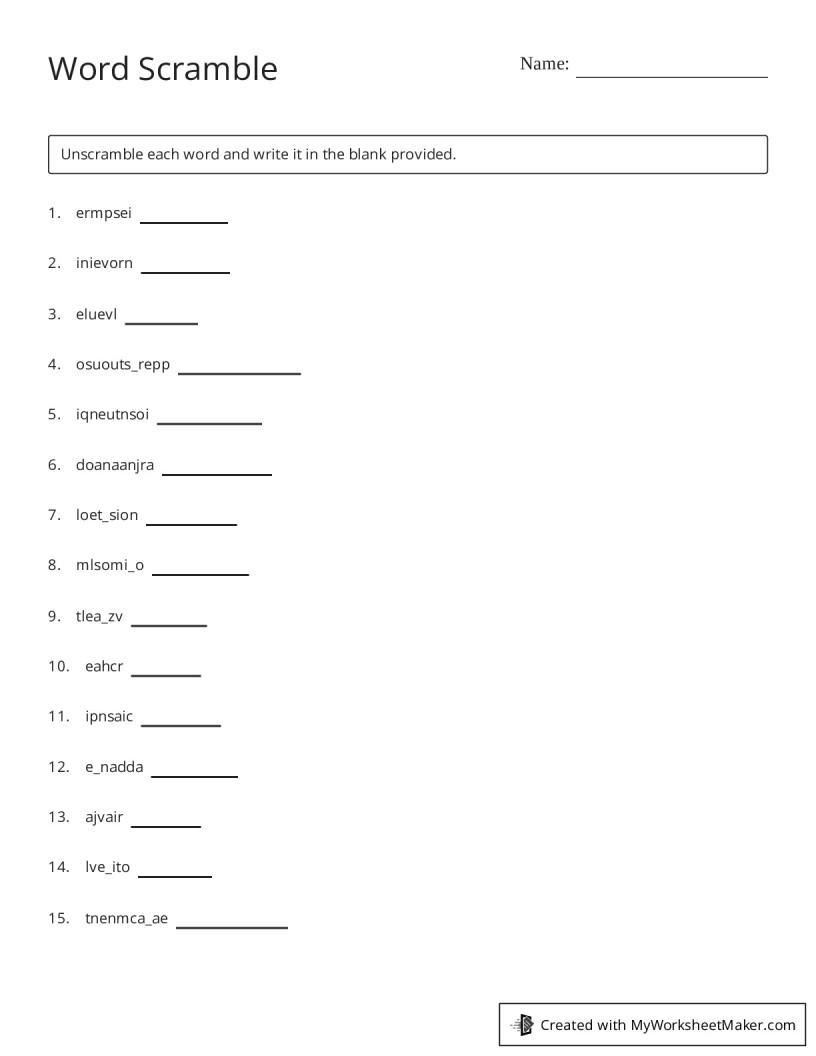 Word Scramble - My Worksheet Maker: Create Your Own Worksheets