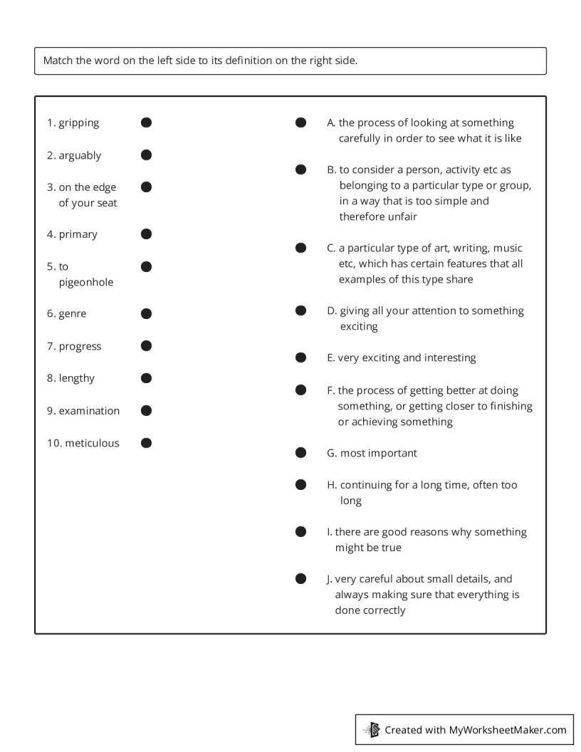Matching Worksheet - My Worksheet Maker: Create Your Own Worksheets