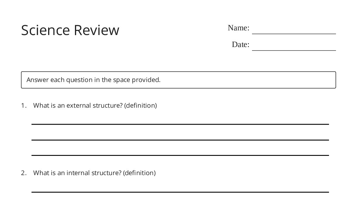 Science Review - My Worksheet Maker: Create Your Own Worksheets