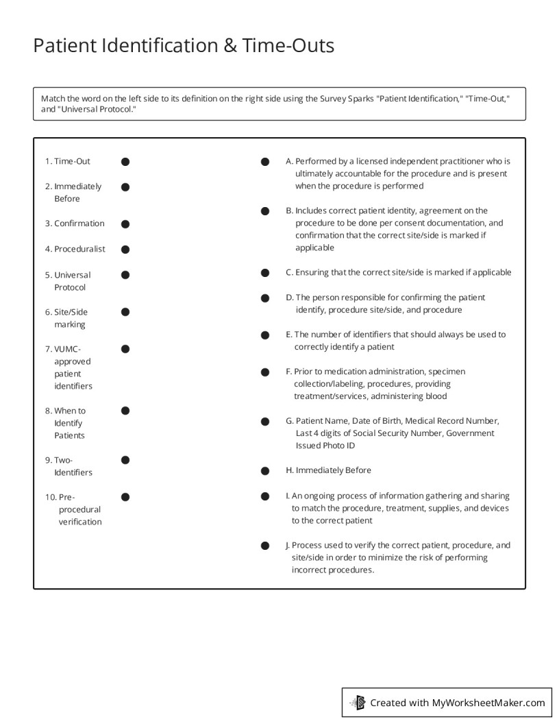 Patient Identification & Time-Outs - My Worksheet Maker: Create Your ...