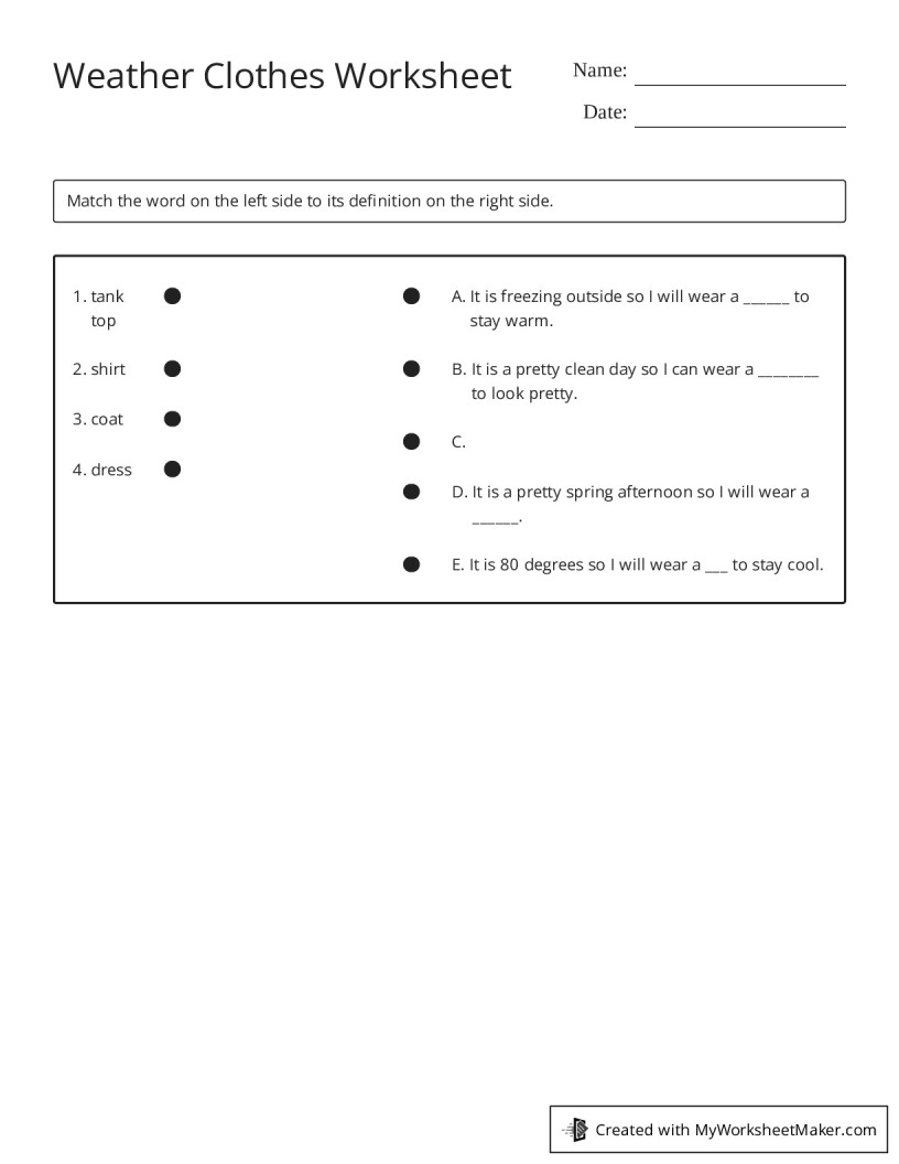 Weather Clothes Worksheet - My Worksheet Maker: Create Your Own Worksheets