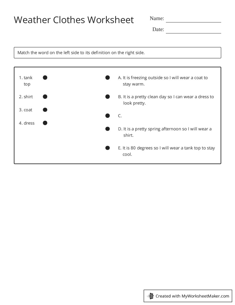 Weather Clothes Worksheet - My Worksheet Maker: Create Your Own Worksheets