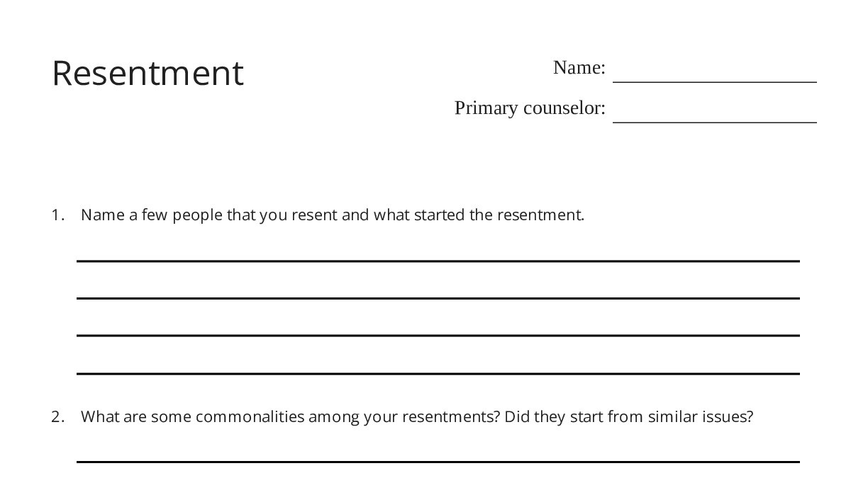 Resentment - My Worksheet Maker: Create Your Own Worksheets