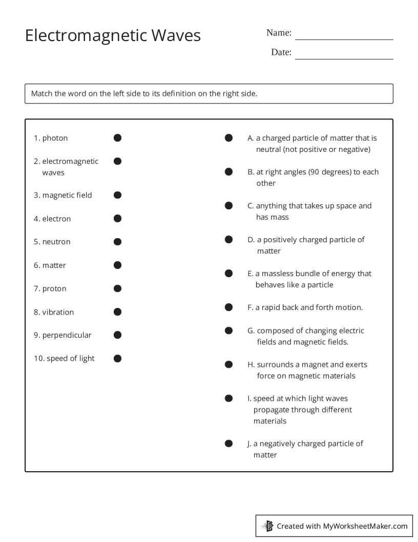 Electromagnetic Waves - My Worksheet Maker: Create Your Own Worksheets