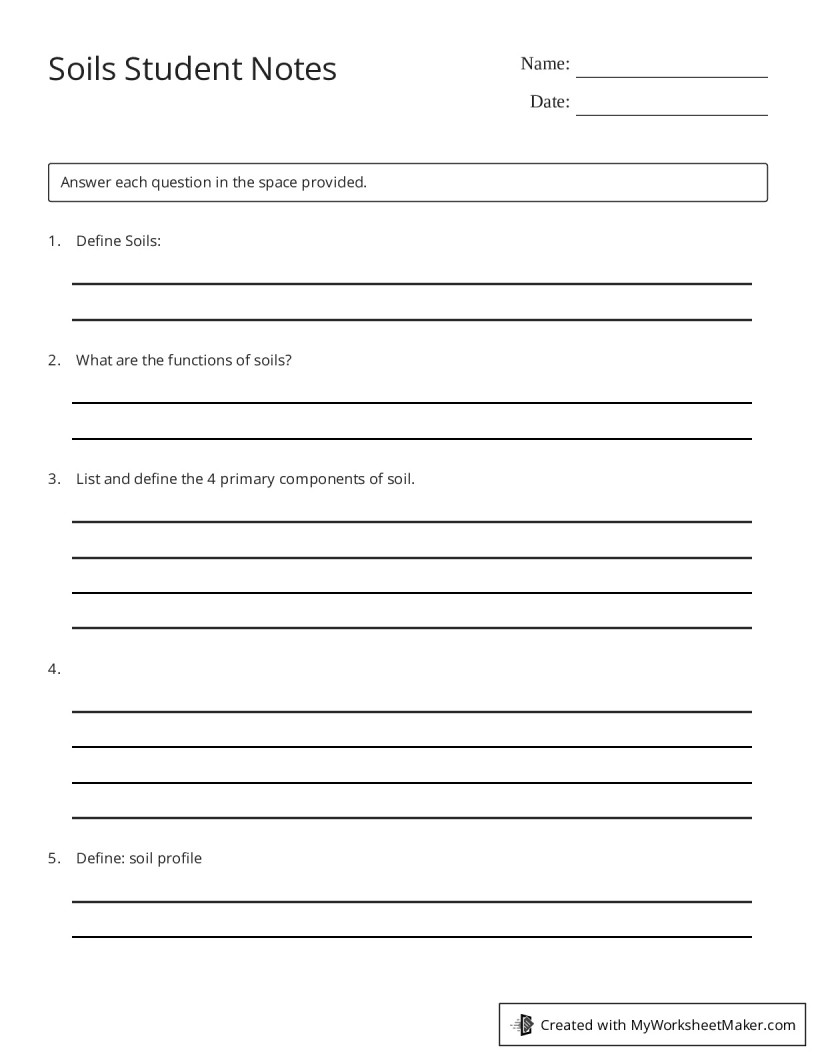 Soils Student Notes - My Worksheet Maker: Create Your Own Worksheets