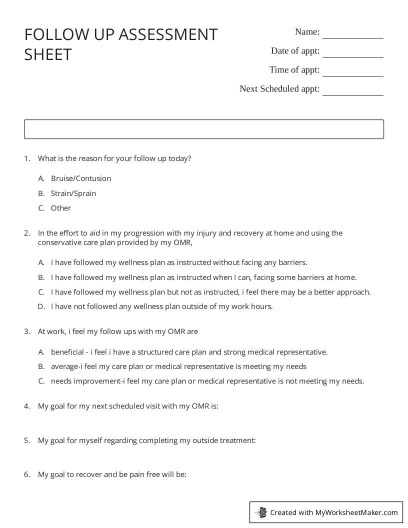 FOLLOW UP ASSESSMENT SHEET - My Worksheet Maker: Create Your Own Worksheets