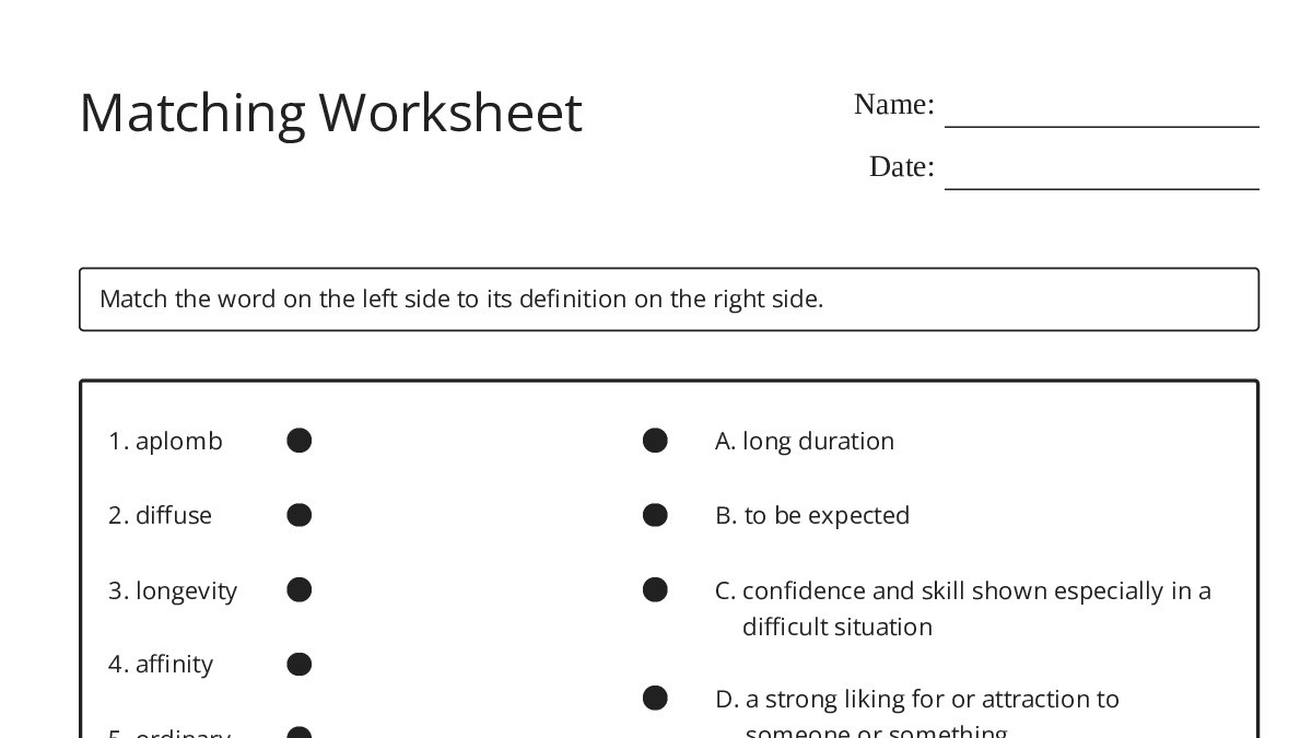 Matching Worksheet - My Worksheet Maker: Create Your Own Worksheets