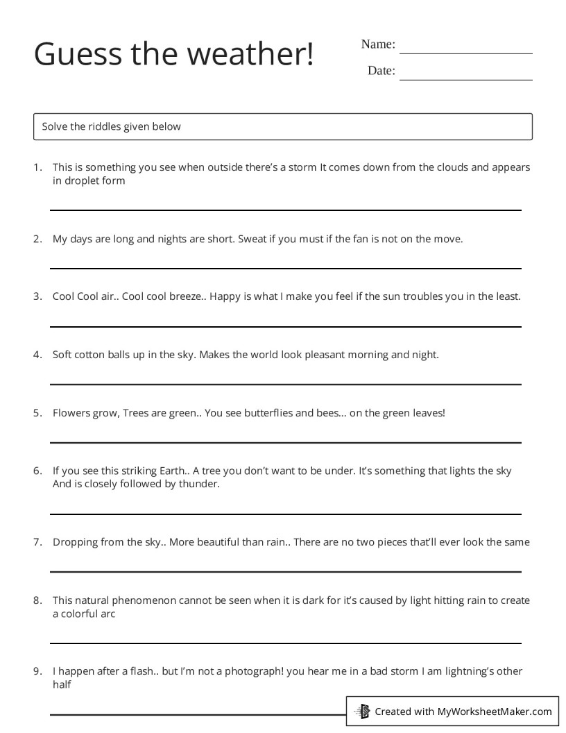 Guess the weather! - My Worksheet Maker: Create Your Own Worksheets