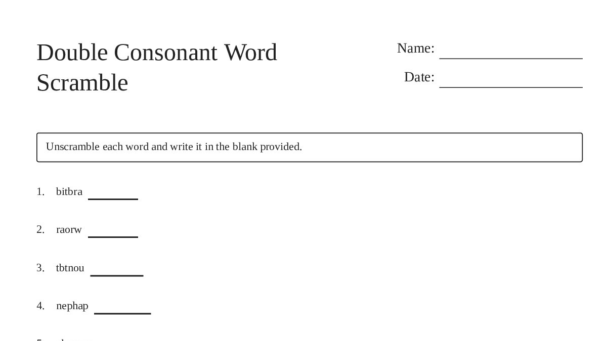 Double Consonant Word Scramble - My Worksheet Maker: Create Your Own ...