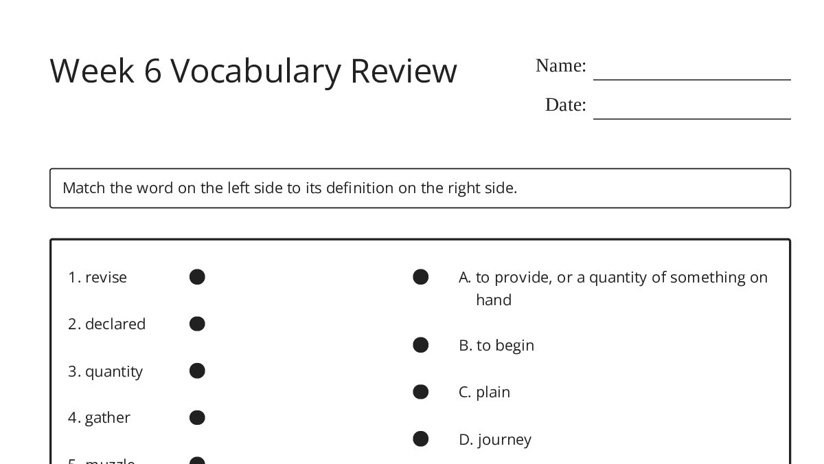 Week 6 Vocabulary Review - My Worksheet Maker: Create Your Own Worksheets
