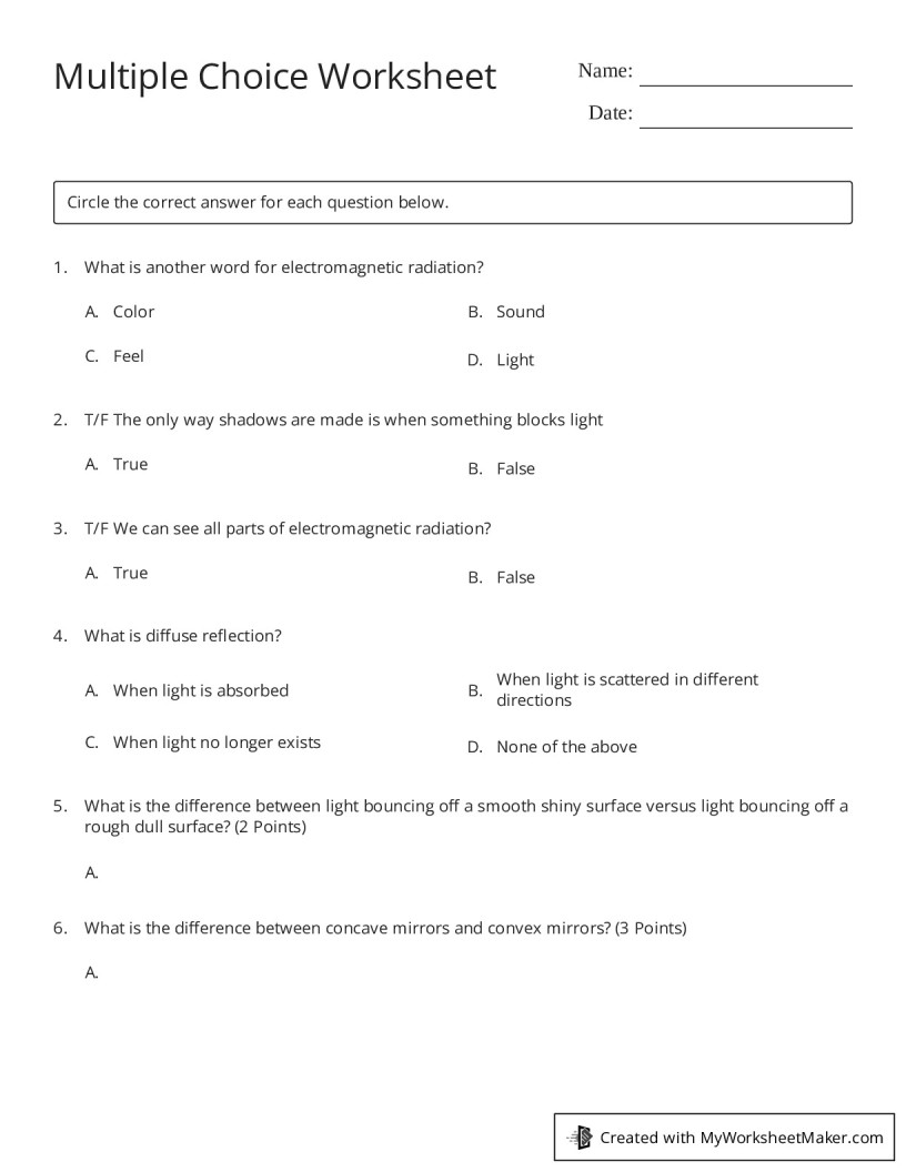 Multiple Choice Worksheet - My Worksheet Maker: Create Your Own Worksheets