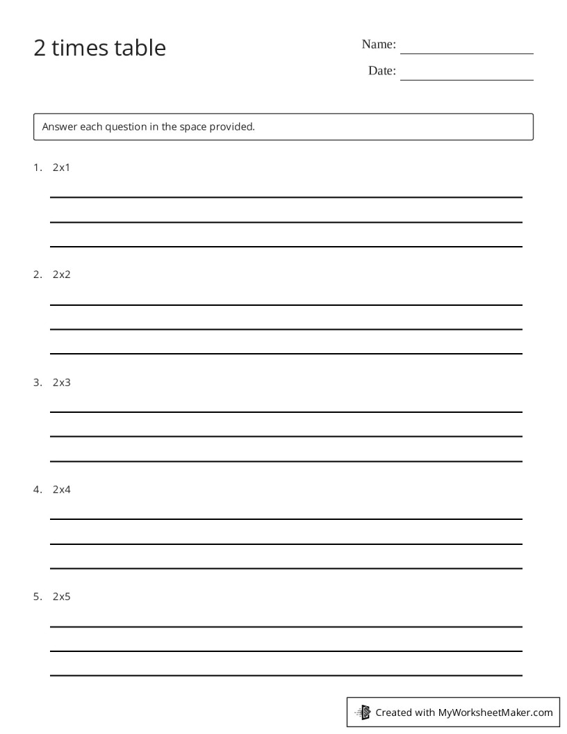 2 times table - My Worksheet Maker: Create Your Own Worksheets