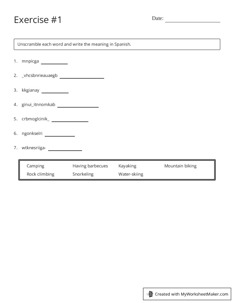 Exercise #1 - My Worksheet Maker: Create Your Own Worksheets
