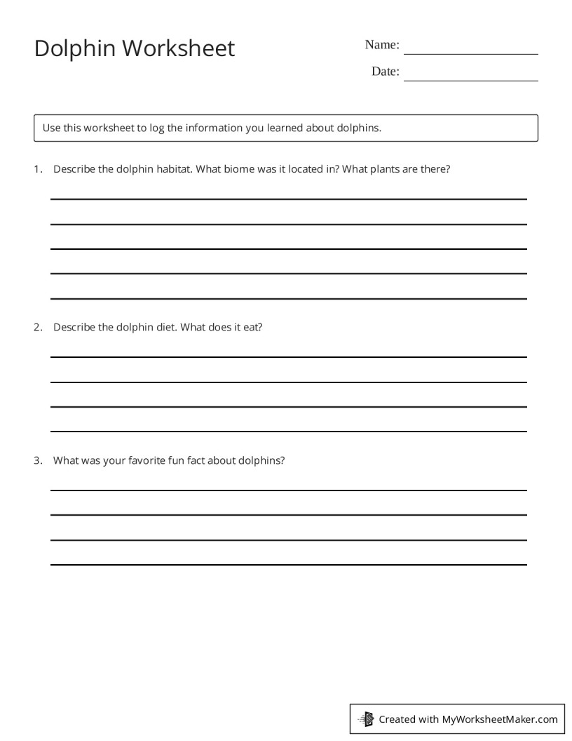Dolphin Worksheet - My Worksheet Maker: Create Your Own Worksheets