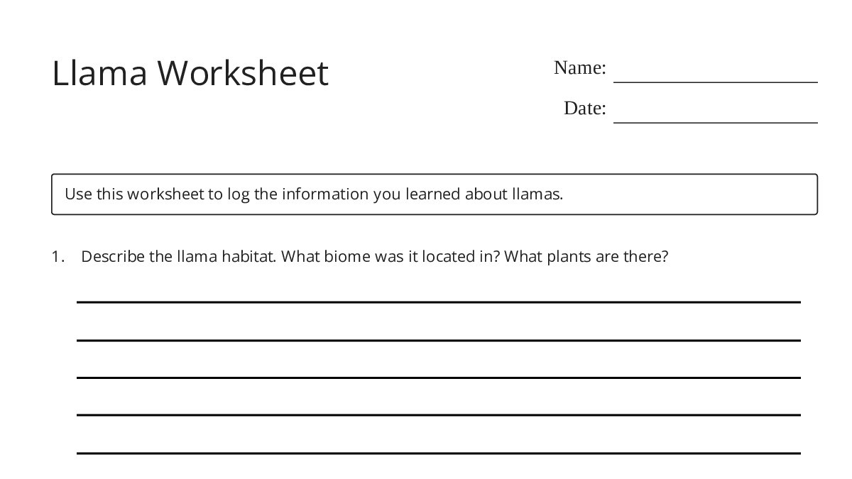 Llama Worksheet - My Worksheet Maker: Create Your Own Worksheets