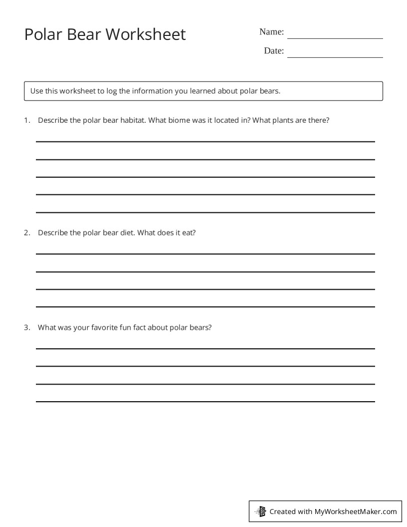 Polar Bear Worksheet - My Worksheet Maker: Create Your Own Worksheets