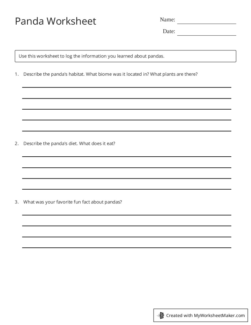 Panda Worksheet - My Worksheet Maker: Create Your Own Worksheets