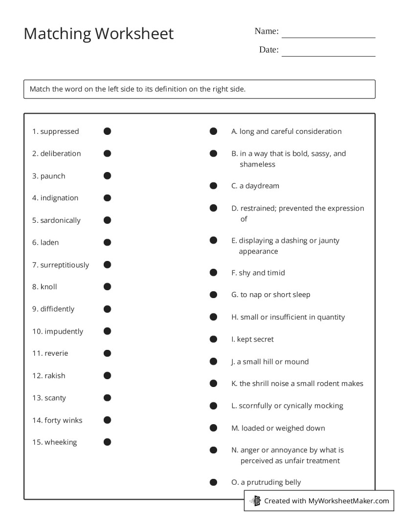 Matching Worksheet - My Worksheet Maker: Create Your Own Worksheets