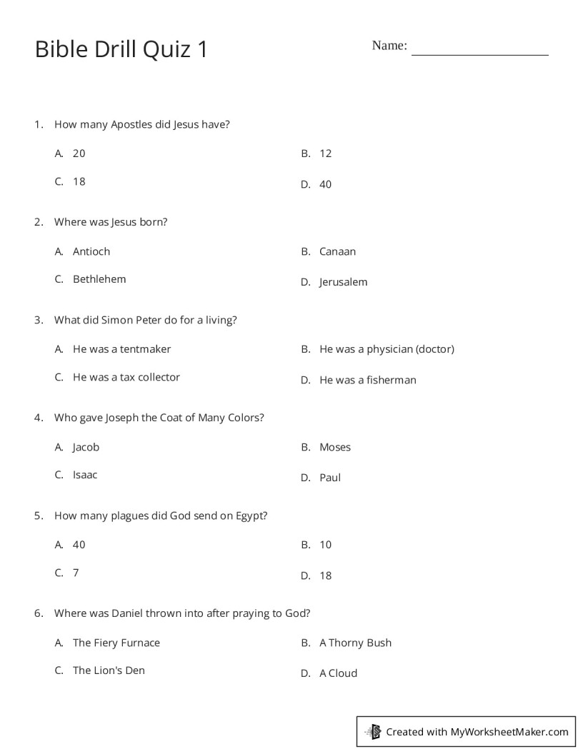 Bible Drill Worksheets