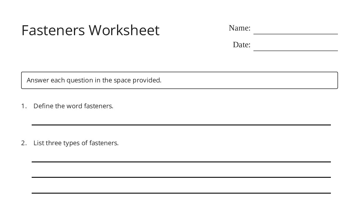 Fasteners Worksheet - My Worksheet Maker: Create Your Own Worksheets