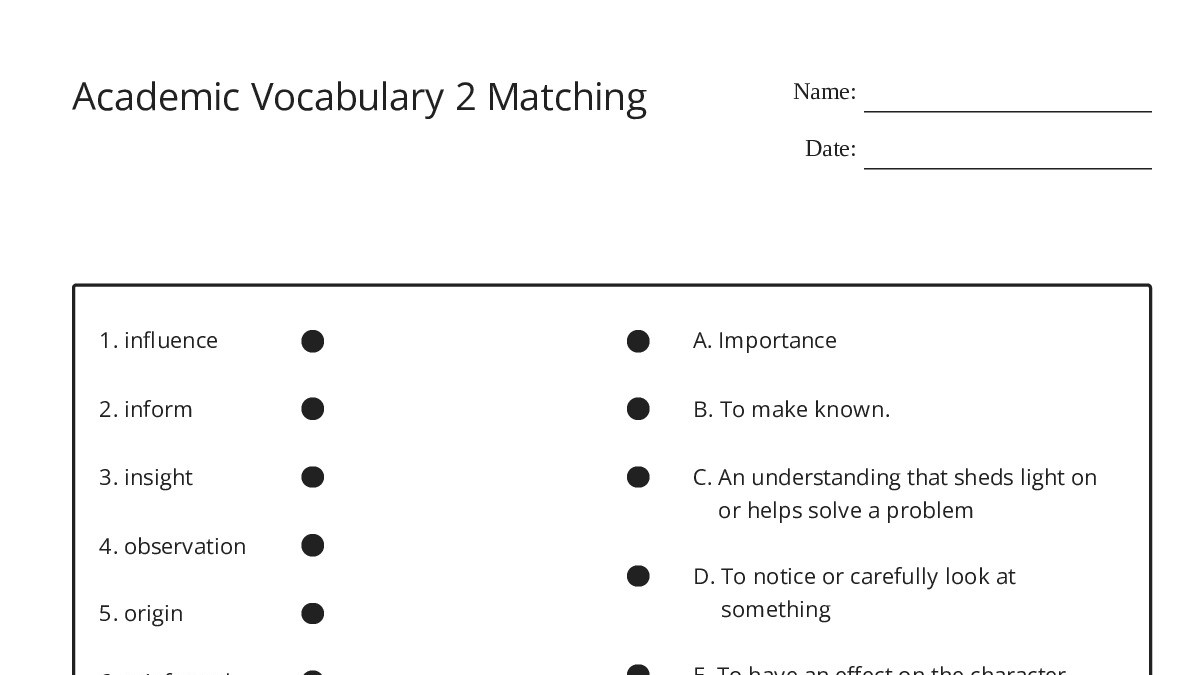 Academic Vocabulary 2 Matching - My Worksheet Maker: Create Your Own ...