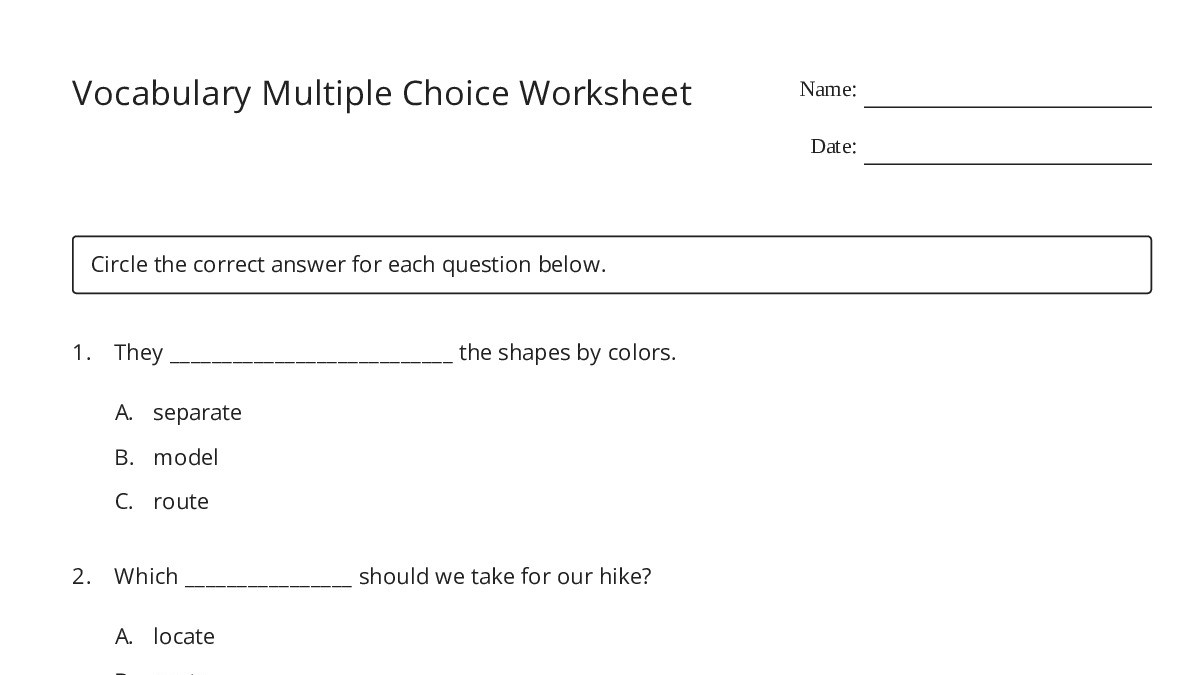Vocabulary Multiple Choice Worksheet - My Worksheet Maker: Create Your ...