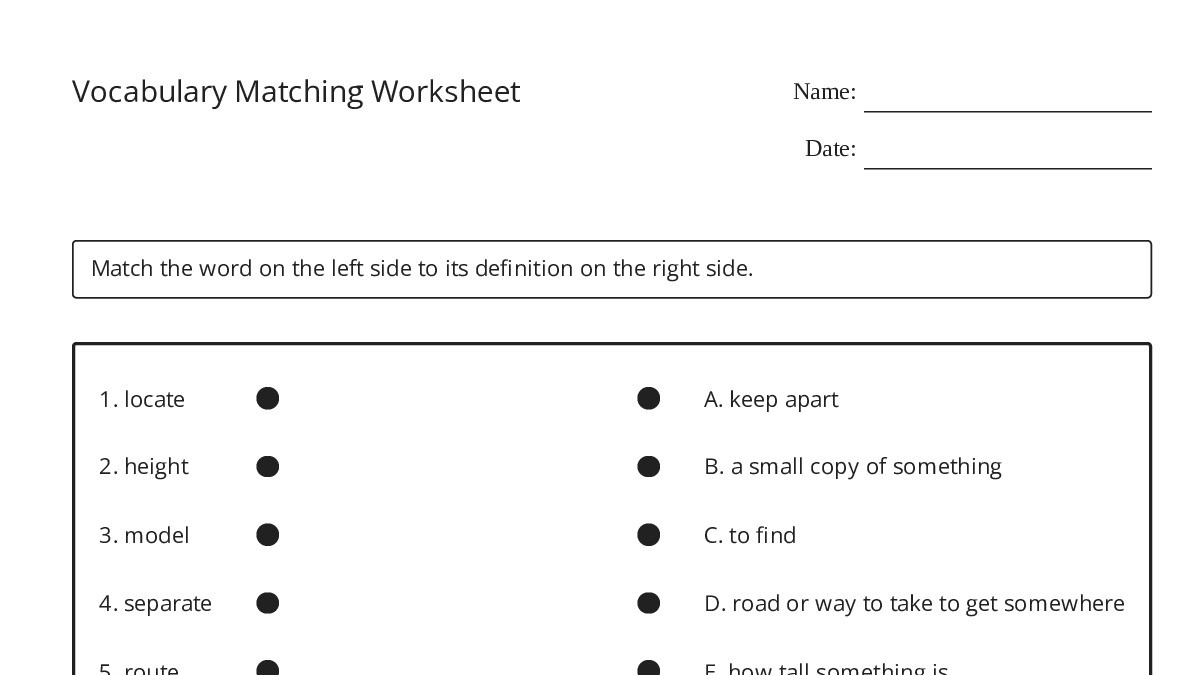 Vocabulary Matching Worksheet - My Worksheet Maker: Create Your Own ...