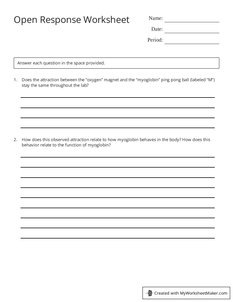 Open Response Worksheet - My Worksheet Maker: Create Your Own Worksheets