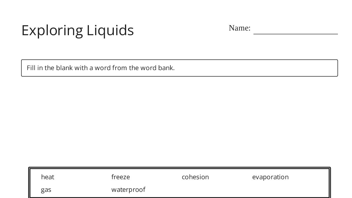 Exploring Liquids - My Worksheet Maker: Create Your Own Worksheets