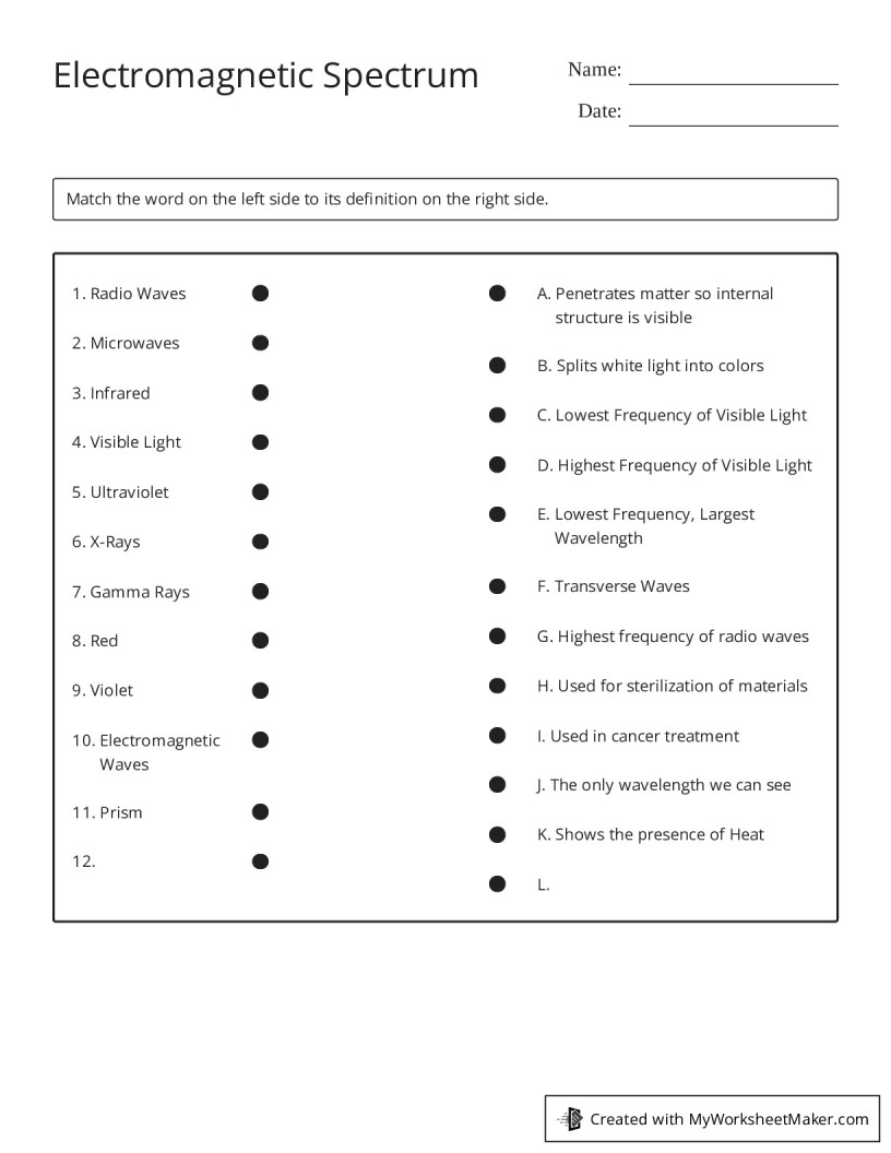 Electromagnetic Spectrum - My Worksheet Maker: Create Your Own Worksheets