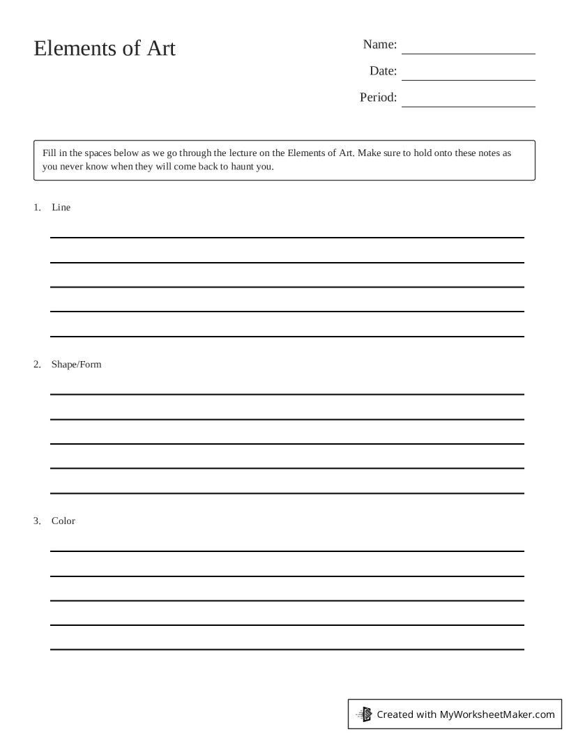 Elements of Art - My Worksheet Maker: Create Your Own Worksheets
