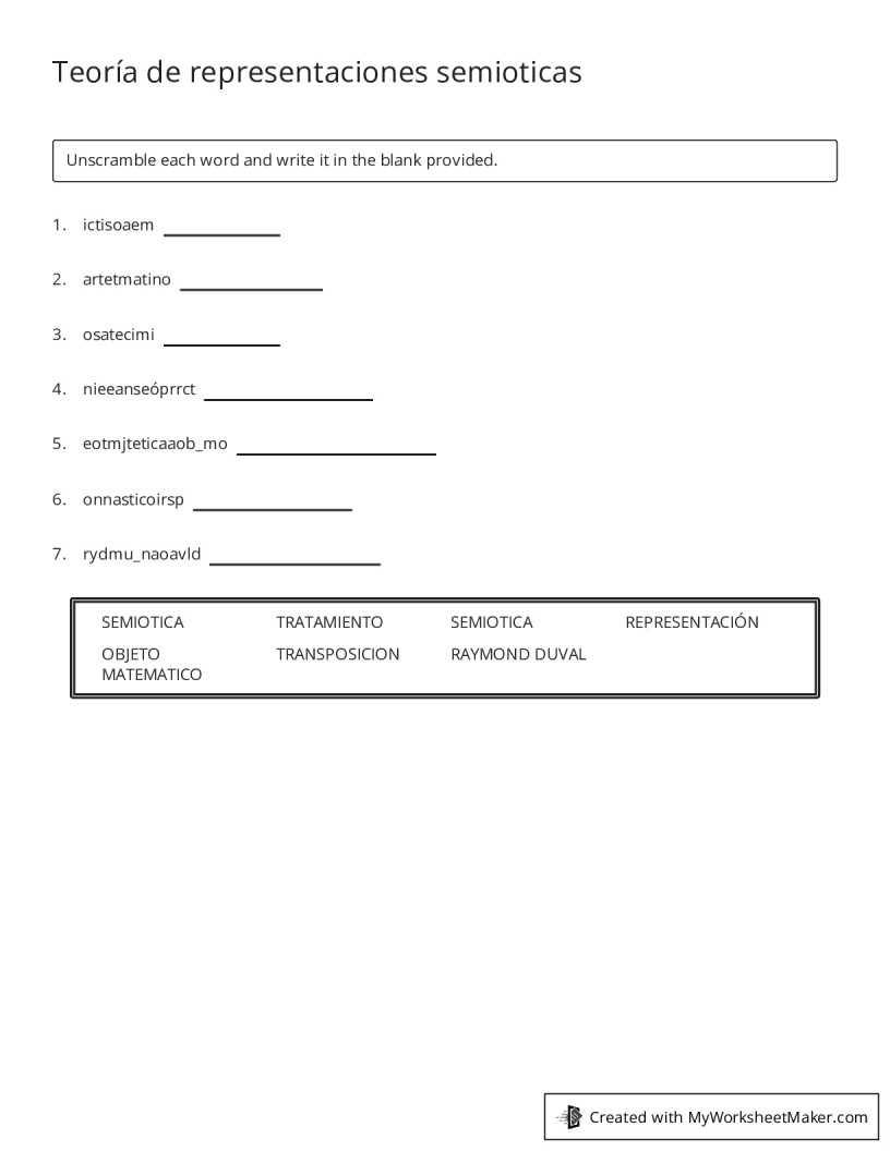 Teoría de representaciones semioticas - My Worksheet Maker: Create Your ...
