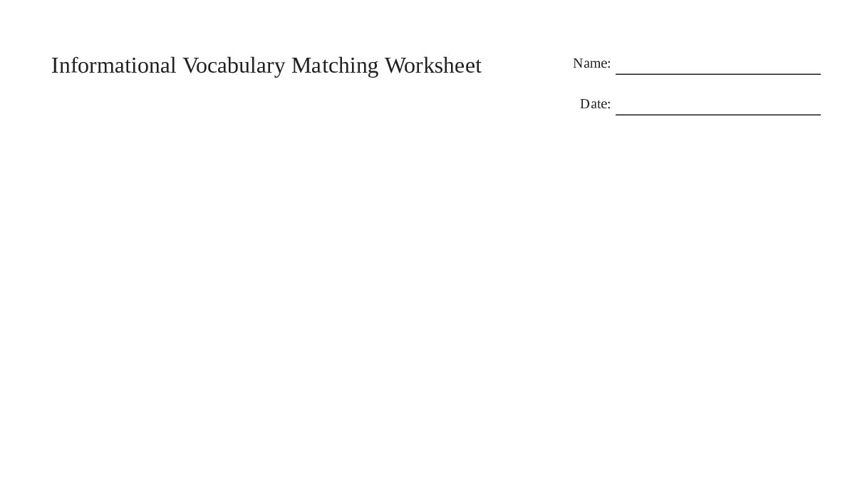 Informational Vocabulary Matching Worksheet - My Worksheet Maker ...