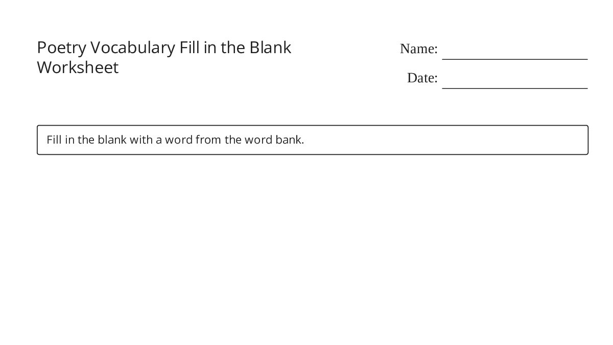 Poetry Vocabulary Fill in the Blank Worksheet - My Worksheet Maker ...