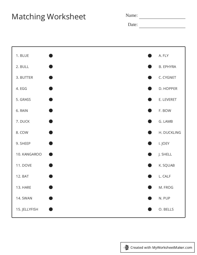 Matching Worksheet - My Worksheet Maker: Create Your Own Worksheets
