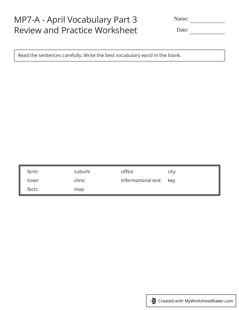 MP7-A - April Vocabulary Part 3 Review and Practice Worksheet - My ...