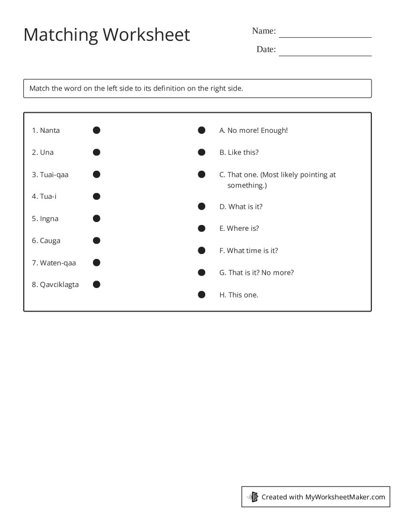 Matching Worksheet - My Worksheet Maker: Create Your Own Worksheets
