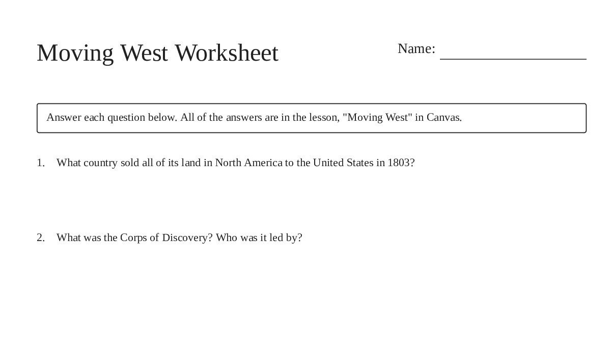 Moving West Worksheet - My Worksheet Maker: Create Your Own Worksheets