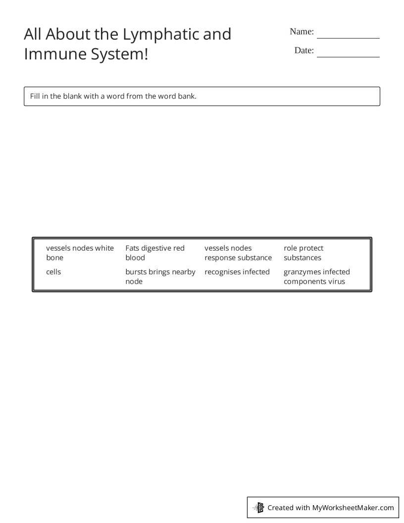 All About the Lymphatic and Immune System! - My Worksheet Maker: Create ...