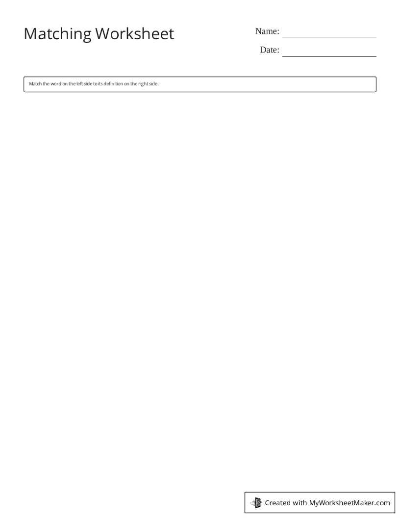 Matching Worksheet - My Worksheet Maker: Create Your Own Worksheets