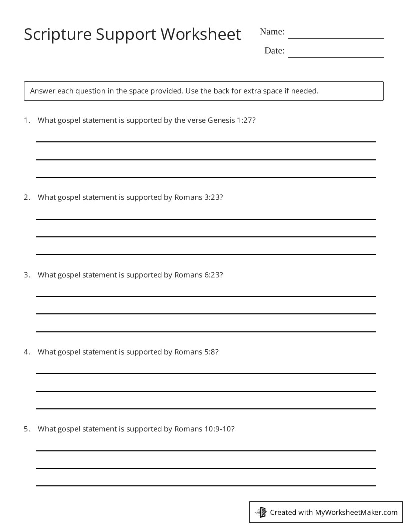 Scripture Support Worksheet - My Worksheet Maker: Create Your Own ...