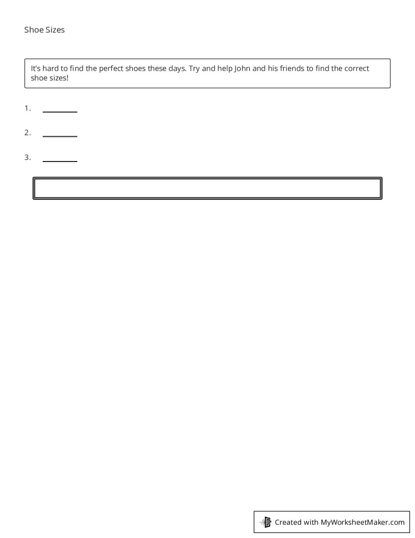 Shoe Sizes - My Worksheet Maker: Create Your Own Worksheets