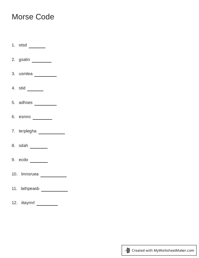 Morse Code - My Worksheet Maker: Create Your Own Worksheets
